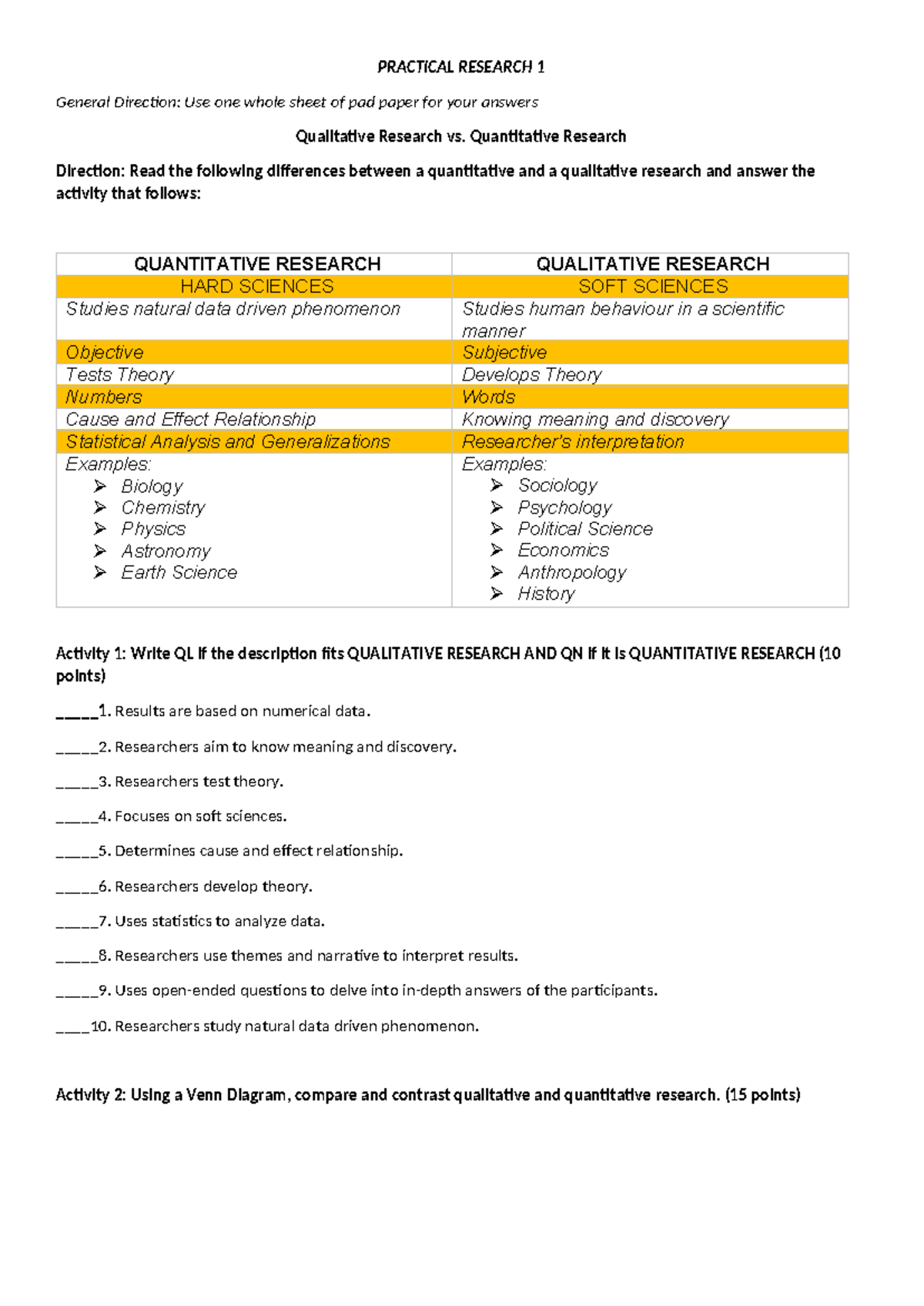 Practical-Research-1 - PRACTICAL RESEARCH 1 General Direction: Use one ...