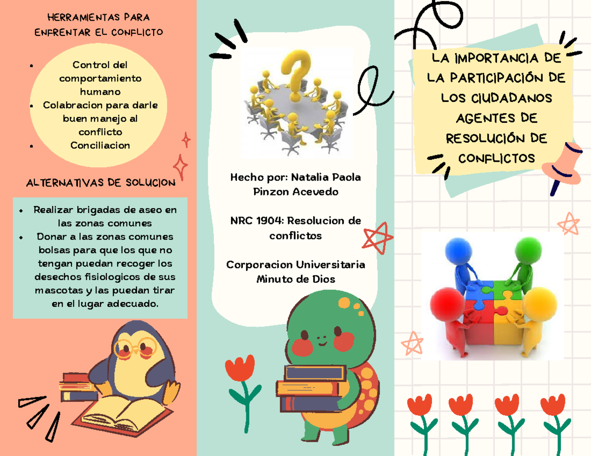 Folleto de Resolucion de conflictos - Hecho por: Natalia Paola Pinzon Acevedo NRC 1904 ...