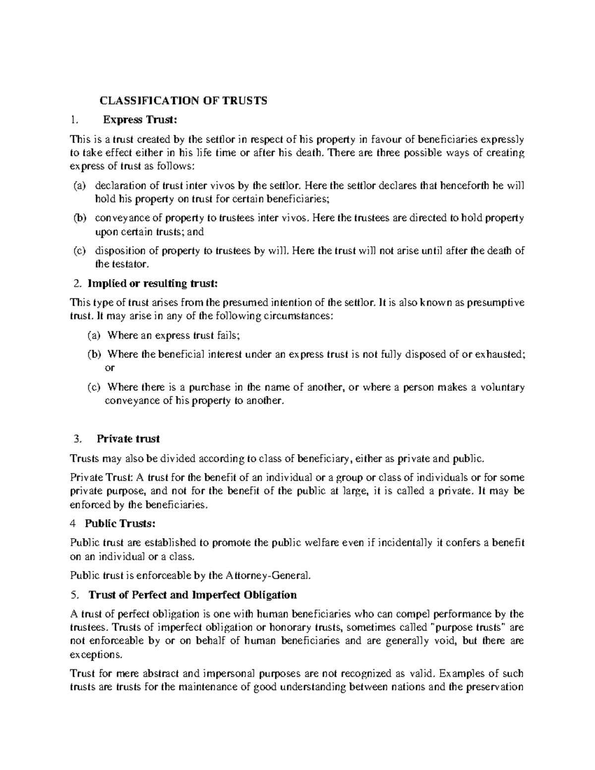 Classification OF Trusts - CLASSIFICATION OF TRUSTS 1. Express Trust ...