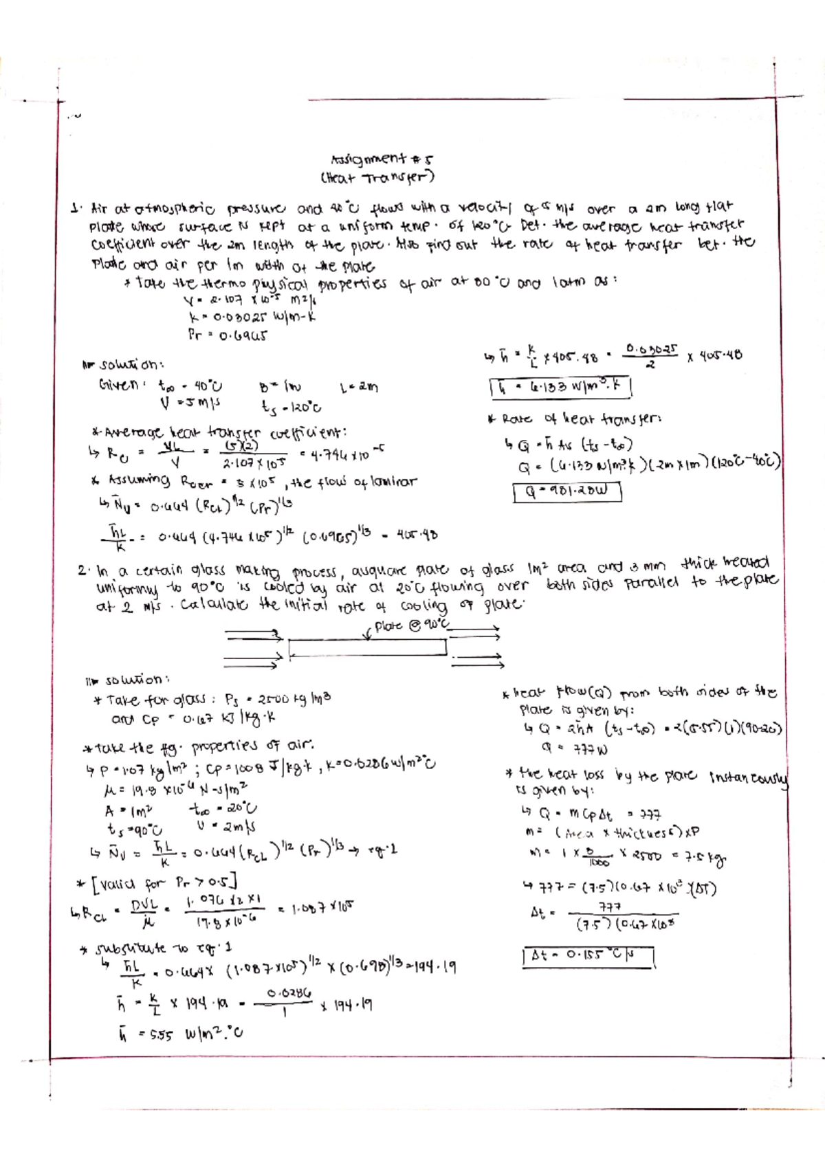 Heat transfer As#5 - Problem Solving - Mechanical Engineering - NVSU ...