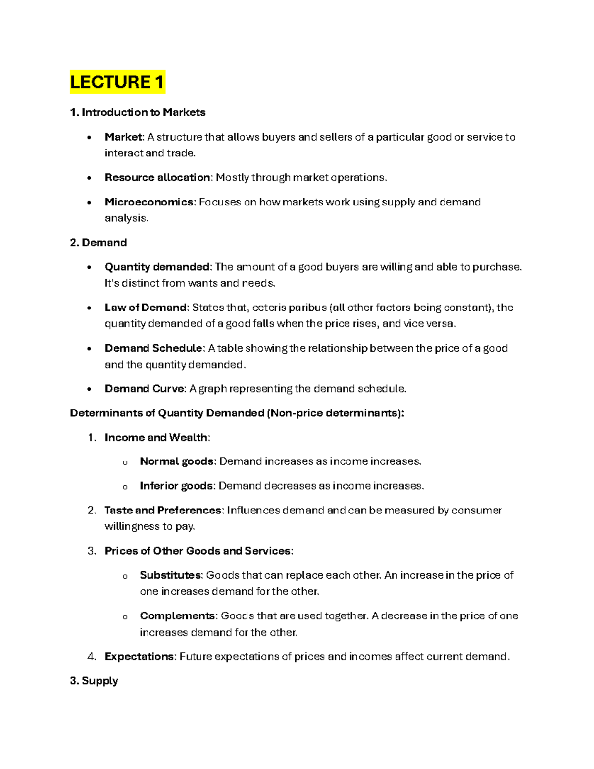 Cobecon Lecture 2 4 5 - LECTURE 1 1. Introduction to Markets • Market: A structure that allows ...