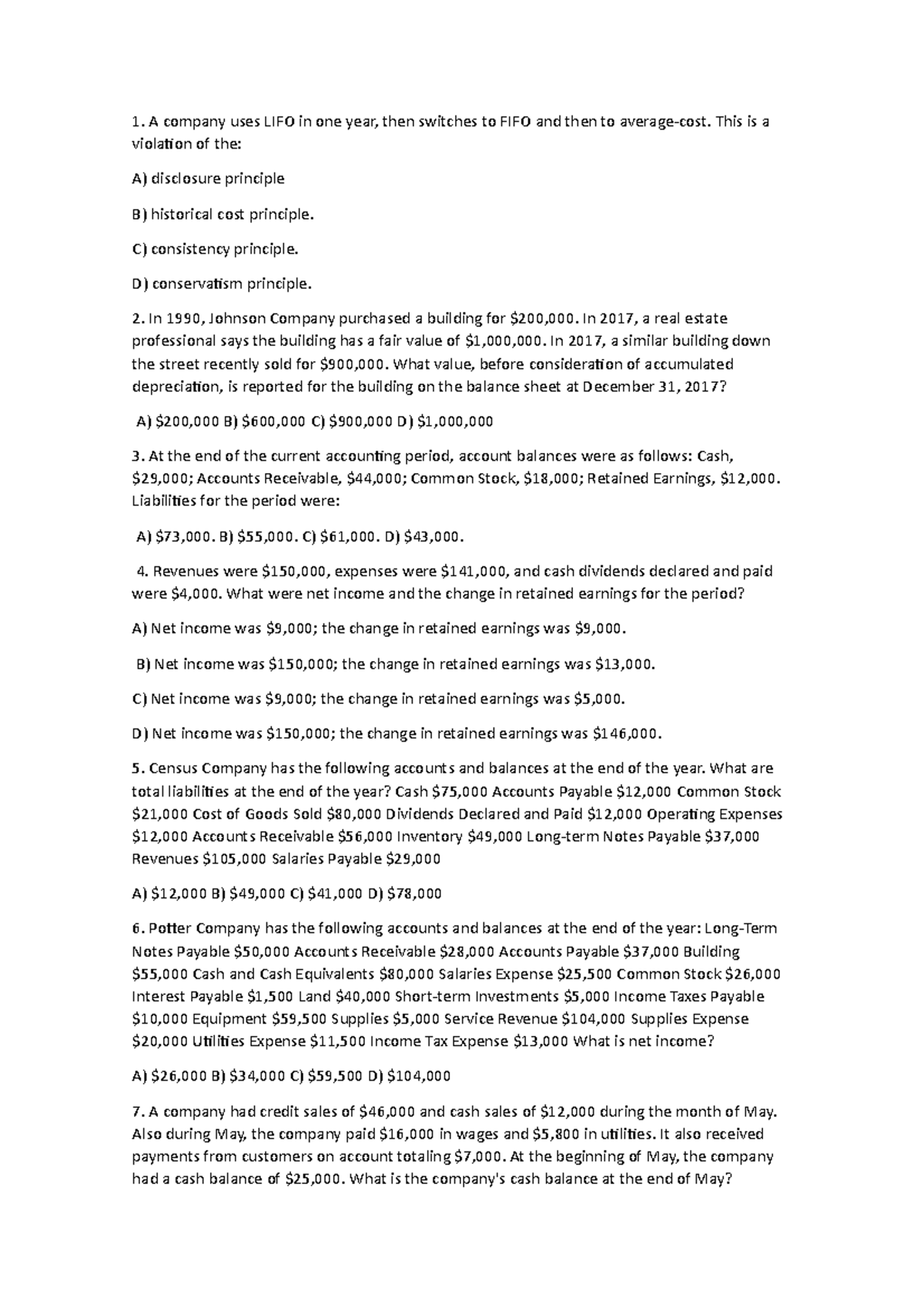 Accounting Mock exam 1 - A company uses LIFO in one year, then switches ...