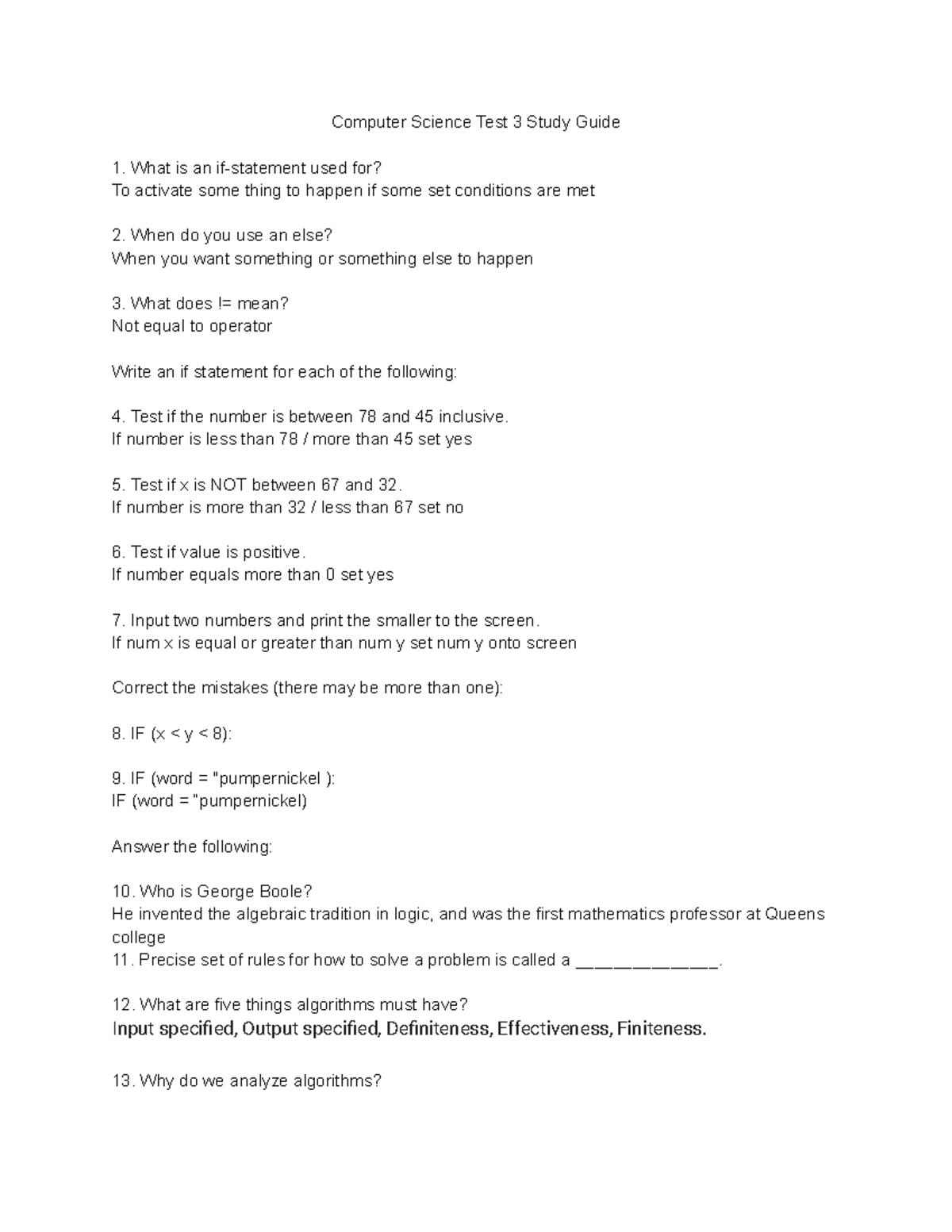 Copy of Computer Science Test 3 Study Guide - Computer Science Test 3 ...