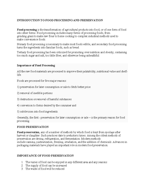Food processing - Summary Diploma in Nutrition and Dietetics - Food ...