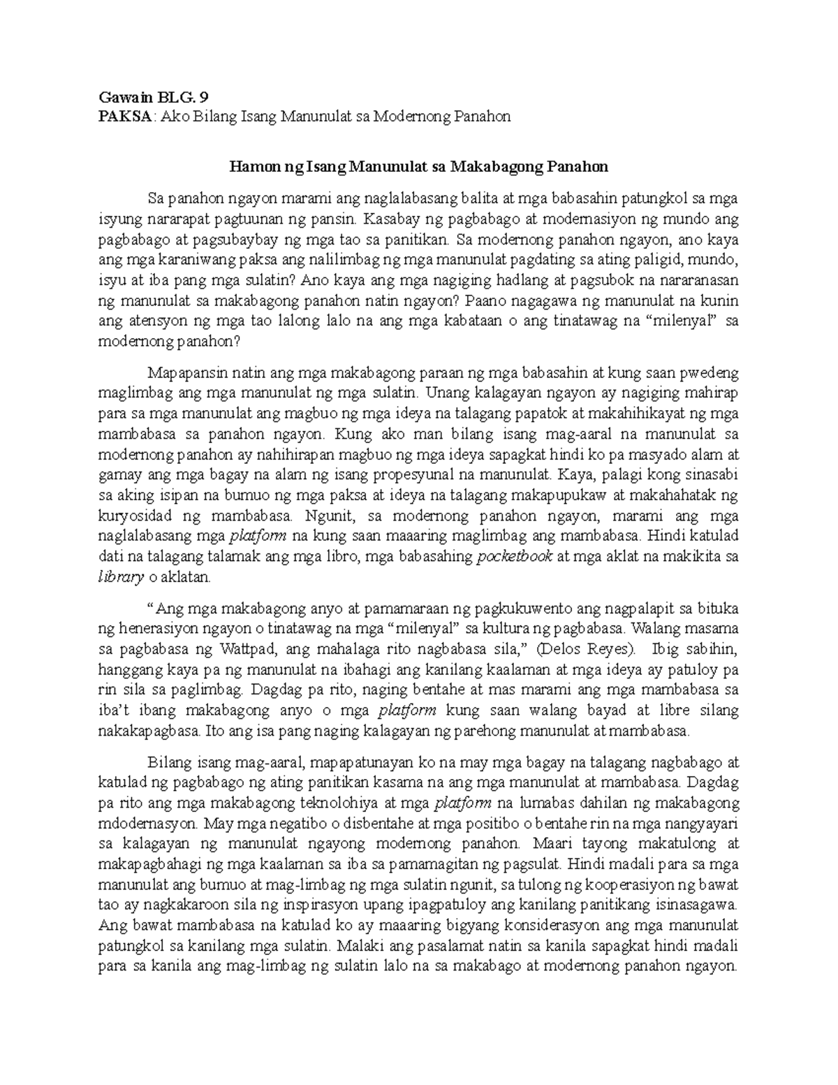 Sanaysay - Filipino Sa Iba't-ibang Disiplina - BatStateU - Studocu