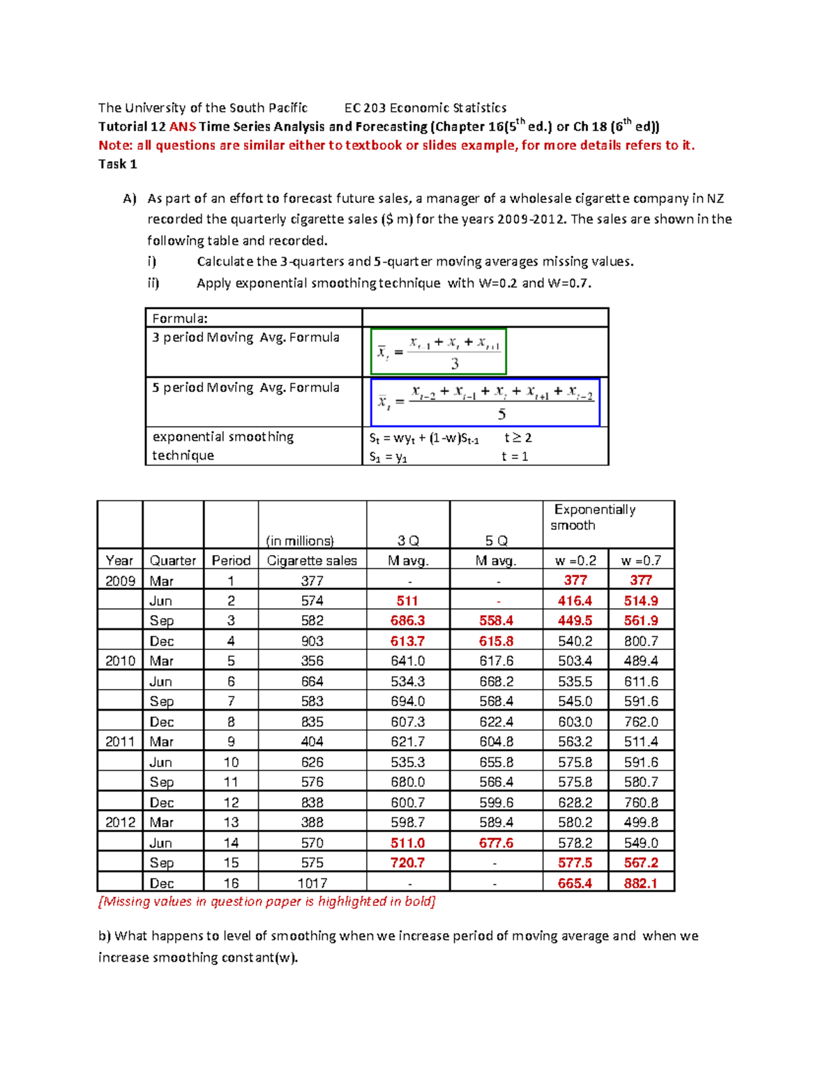EC203 Tutorial 12 Time series 16 ANS - The University of the South ...