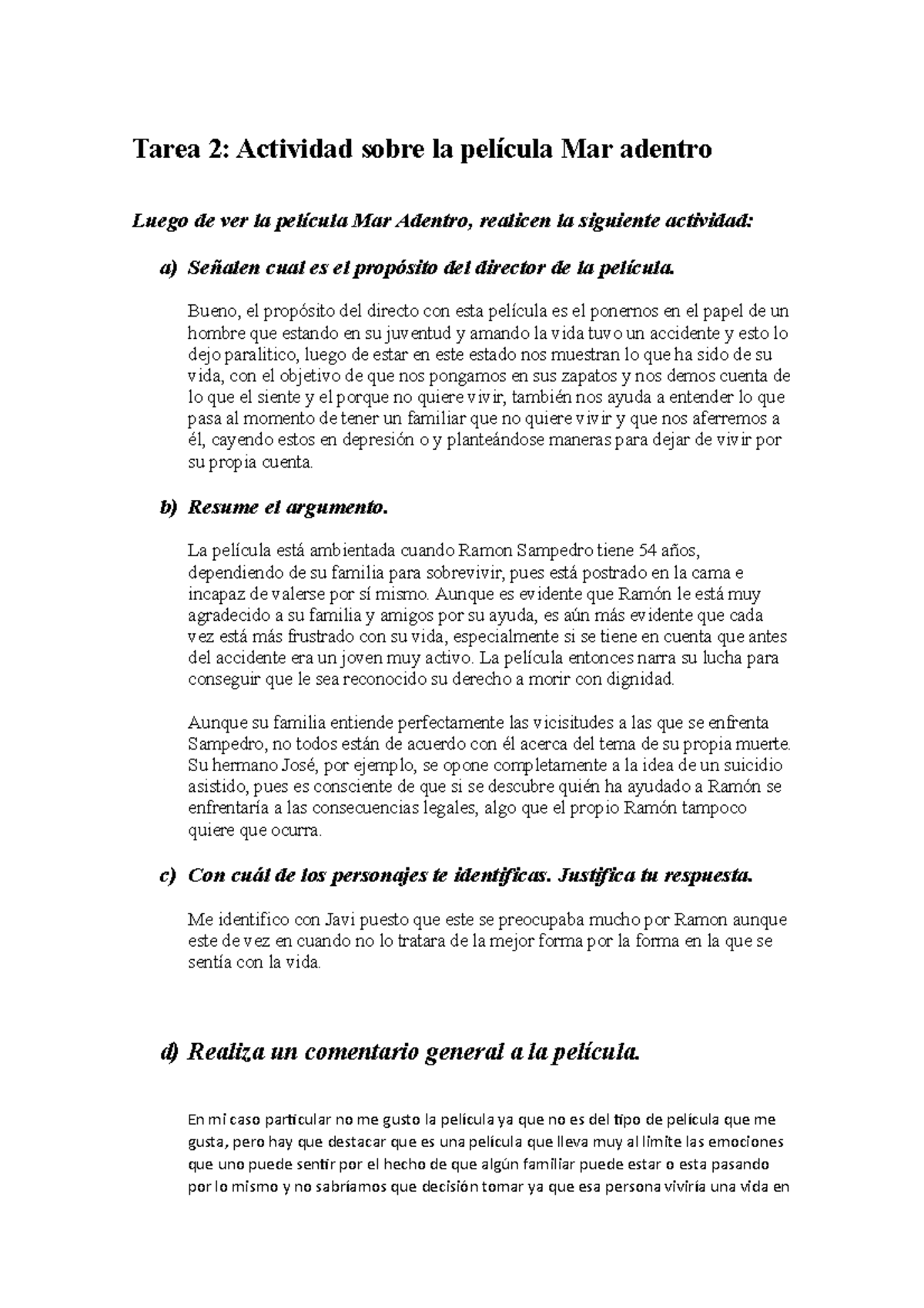 Pelicula mar adentro - Son apuntes que el maestro te hara realizar a ...