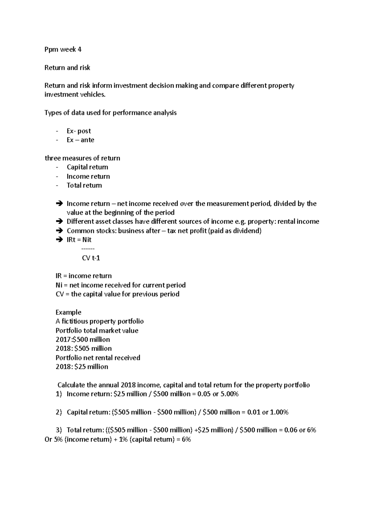 Ppm week 4 - notes - Ppm week 4 Return and risk Return and risk inform ...