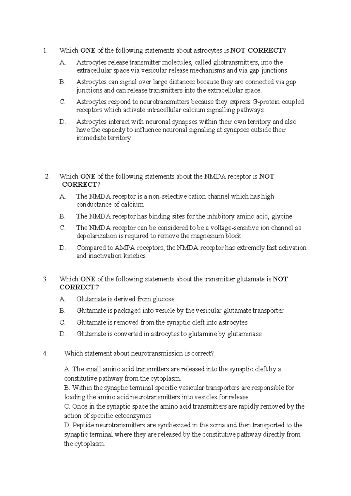 Sample MST questions - Which ONE of the following statements about ...