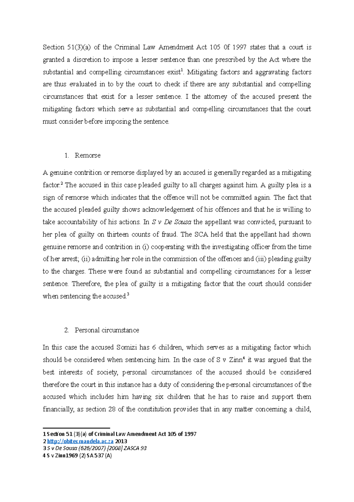 Mitigating Factors - notes - Section 51(3)(a) of the Criminal Law ...