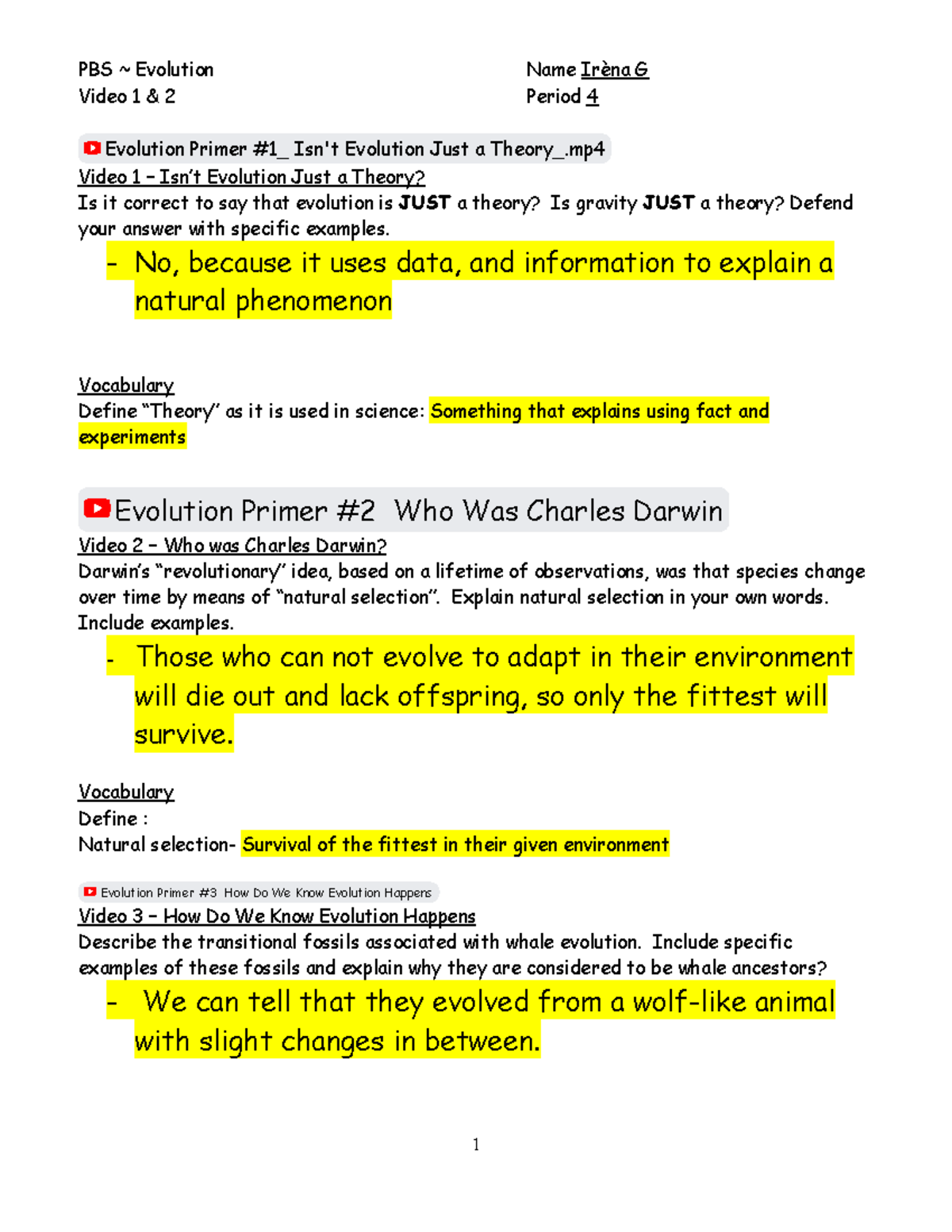 Irèna Gospodinov - PBS Evolution Documentary Questions - PBS ...