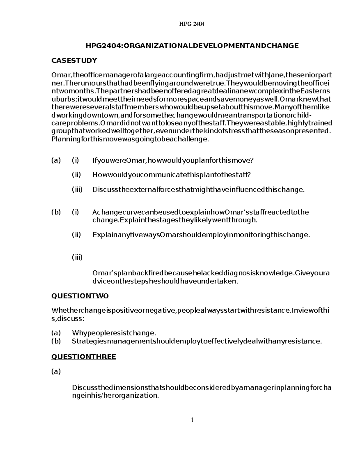 HPG 2404 Organizational Development AND Change - HPG 2404 HPG2404 ...
