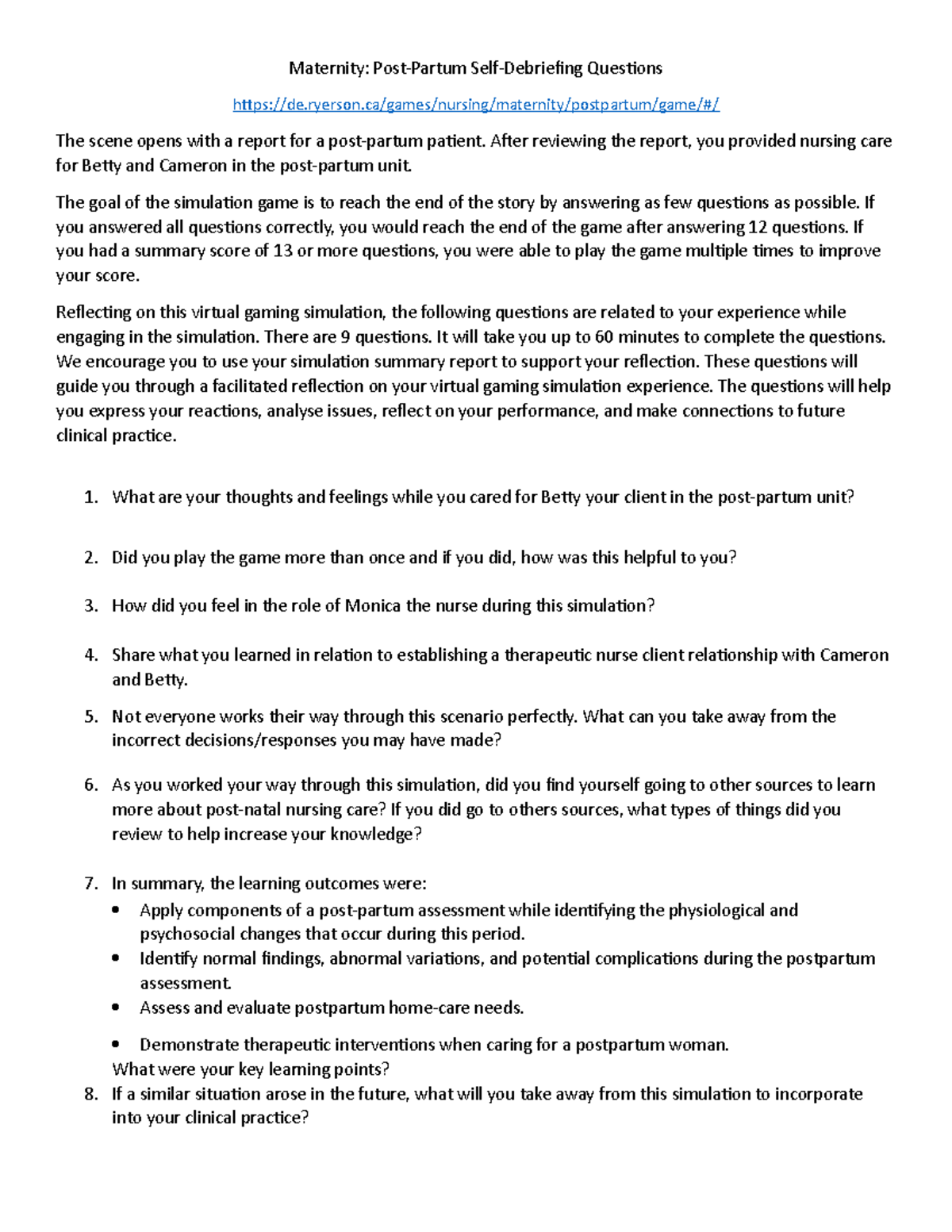 Postpartum-Debriefing-Questions - Maternity: Post-Partum Self ...