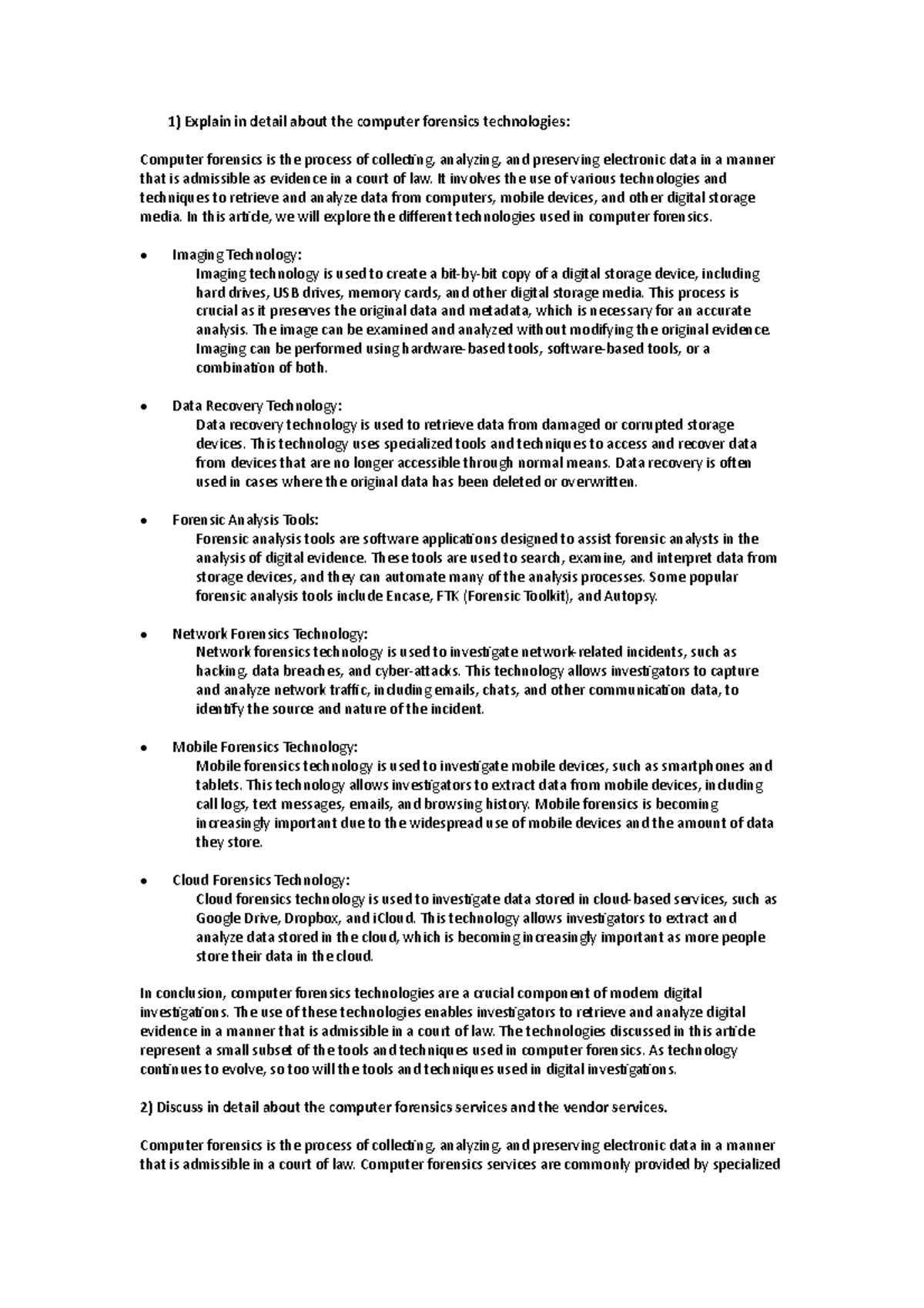 Unit 1 - Explain in detail about the computer forensics technologies ...