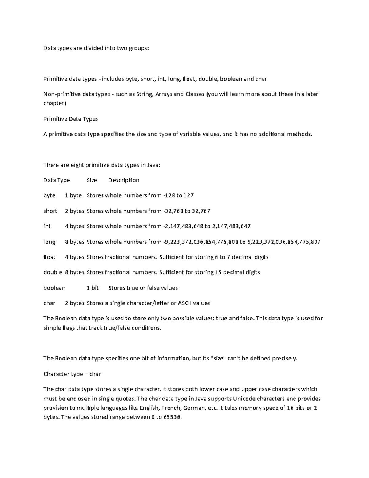 Data types - Assignments - Data types are divided into two groups ...
