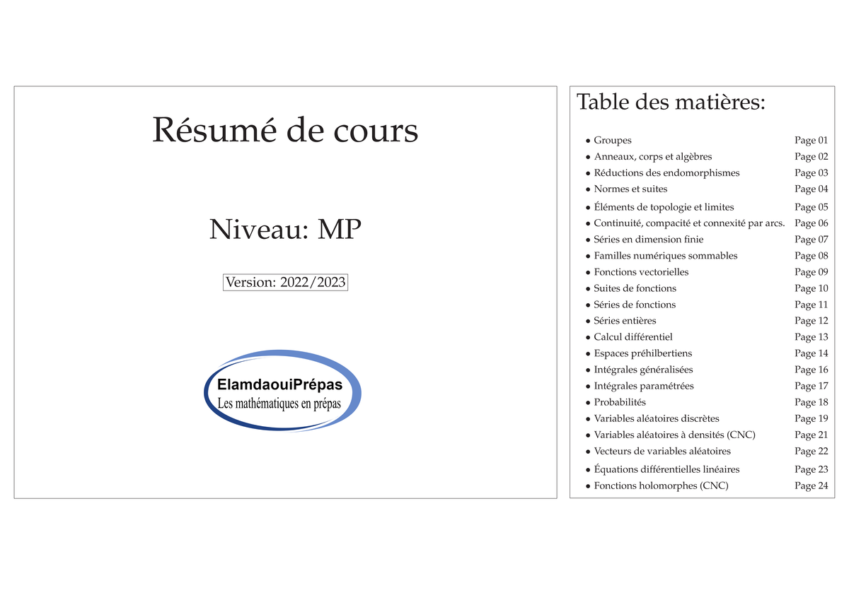 Résumé de cours - Résumé de cours Version: 2022/ Niveau: MP • Groupes ...