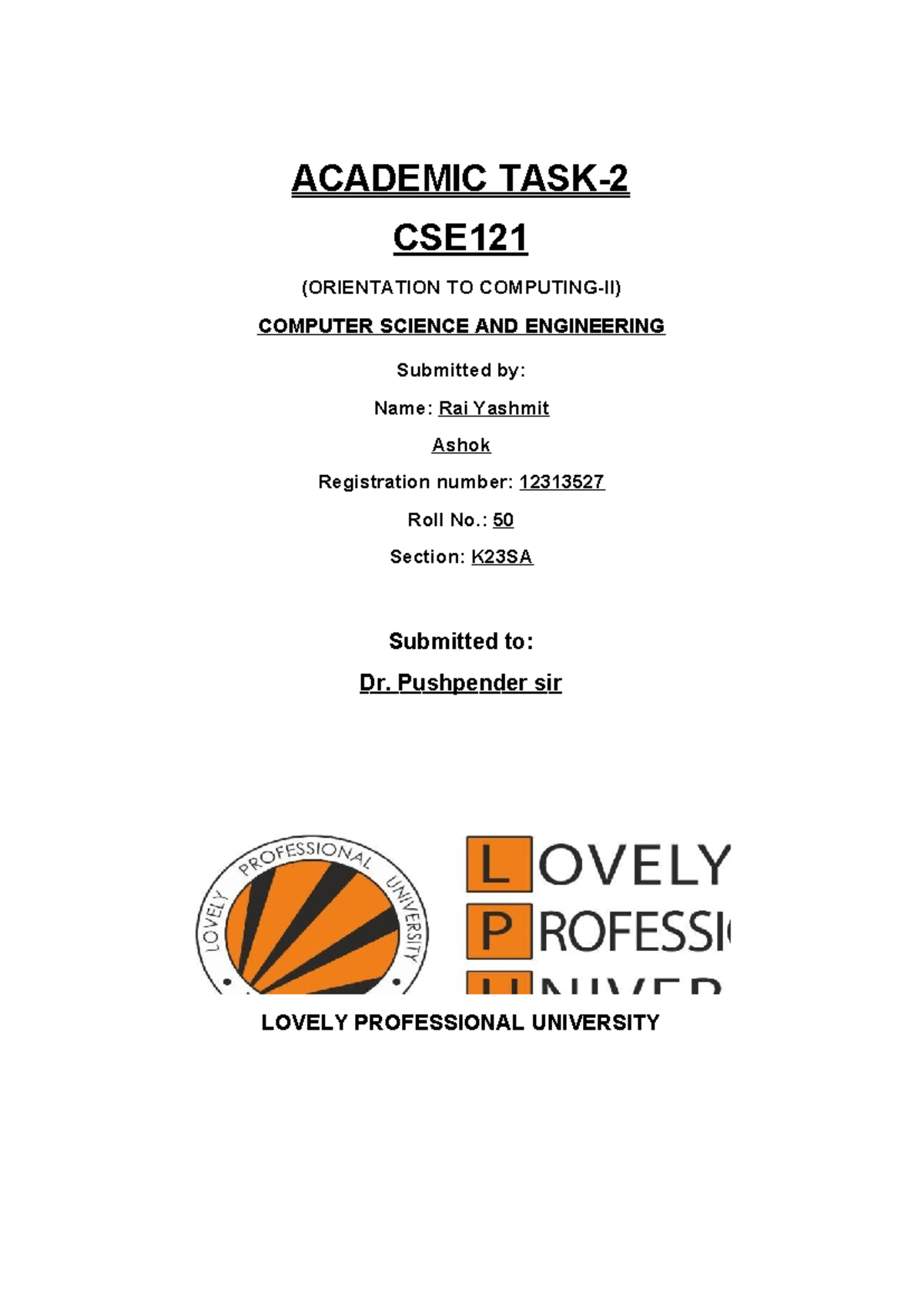 Cse121ca2 Most Important And Frequently Asked Question In Ca Of Cse121 Academic Task Cse