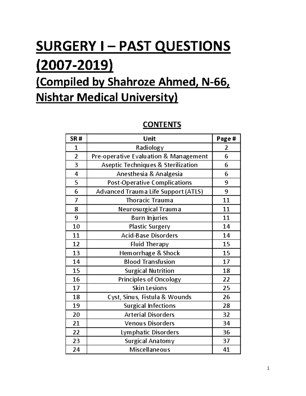 Surgery I - Topical Past Papers (2007-2019 ) - SURGERY I – PAST ...