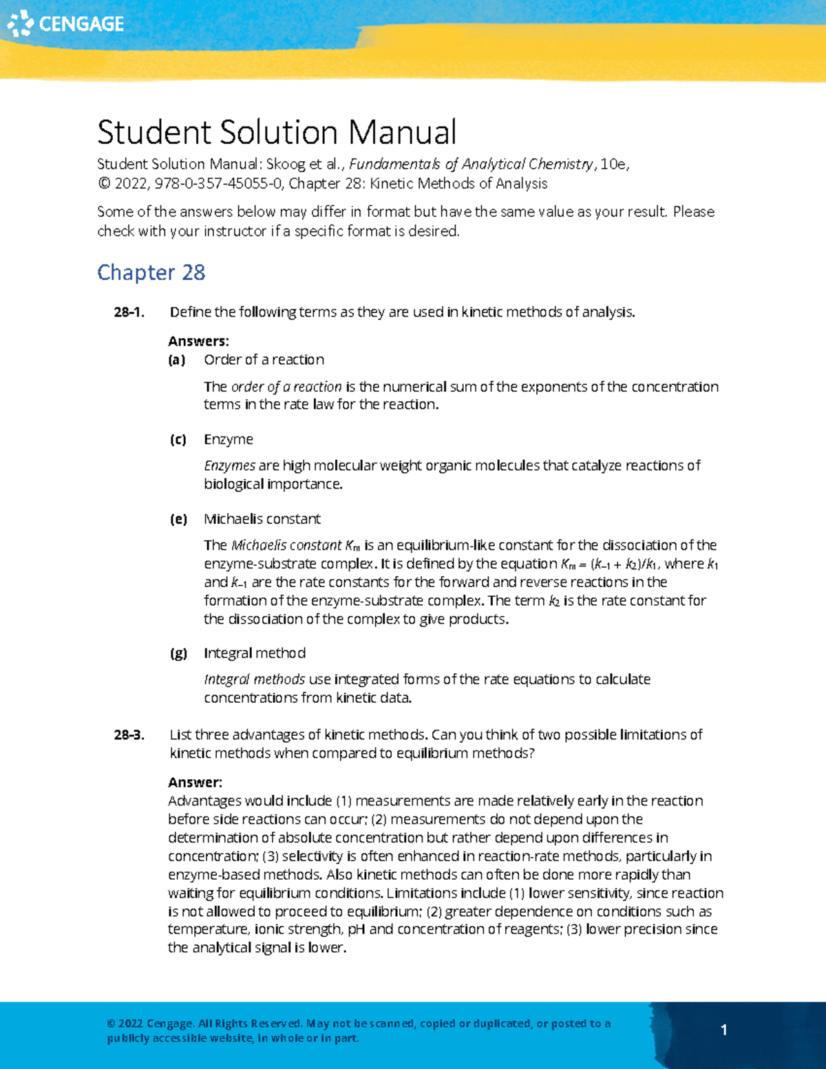 Skoog FAC 10e SSM Ch28 - ppt - © 2022 Cengage. All Rights Reserved. May not be scanned, copied ...
