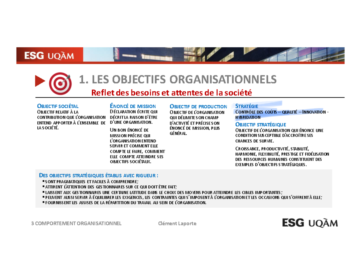 Structure, conception et design organisationnel - 1. LES OBJECTIFS ...