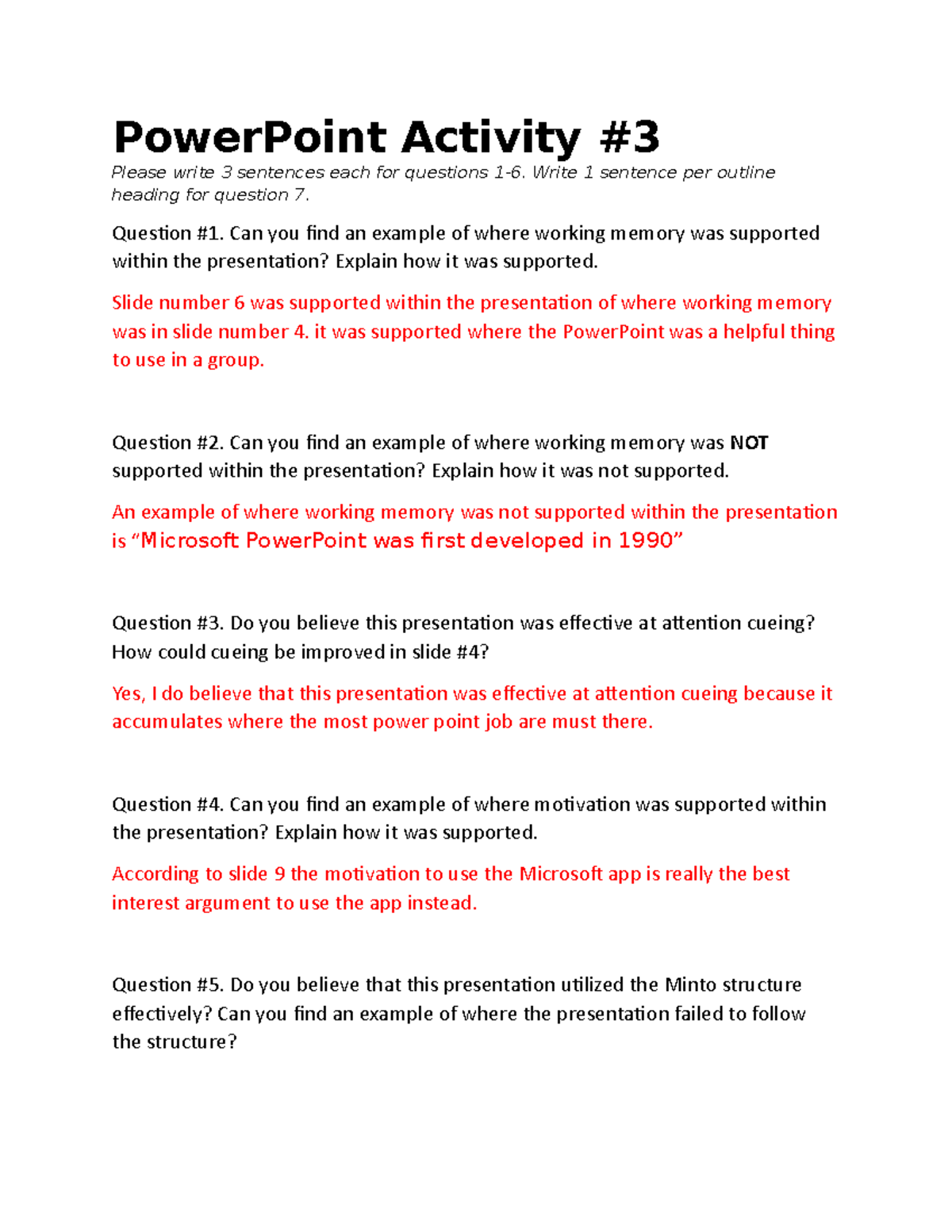 Power Point Activity #3 - PowerPoint Activity Please write 3 sentences ...