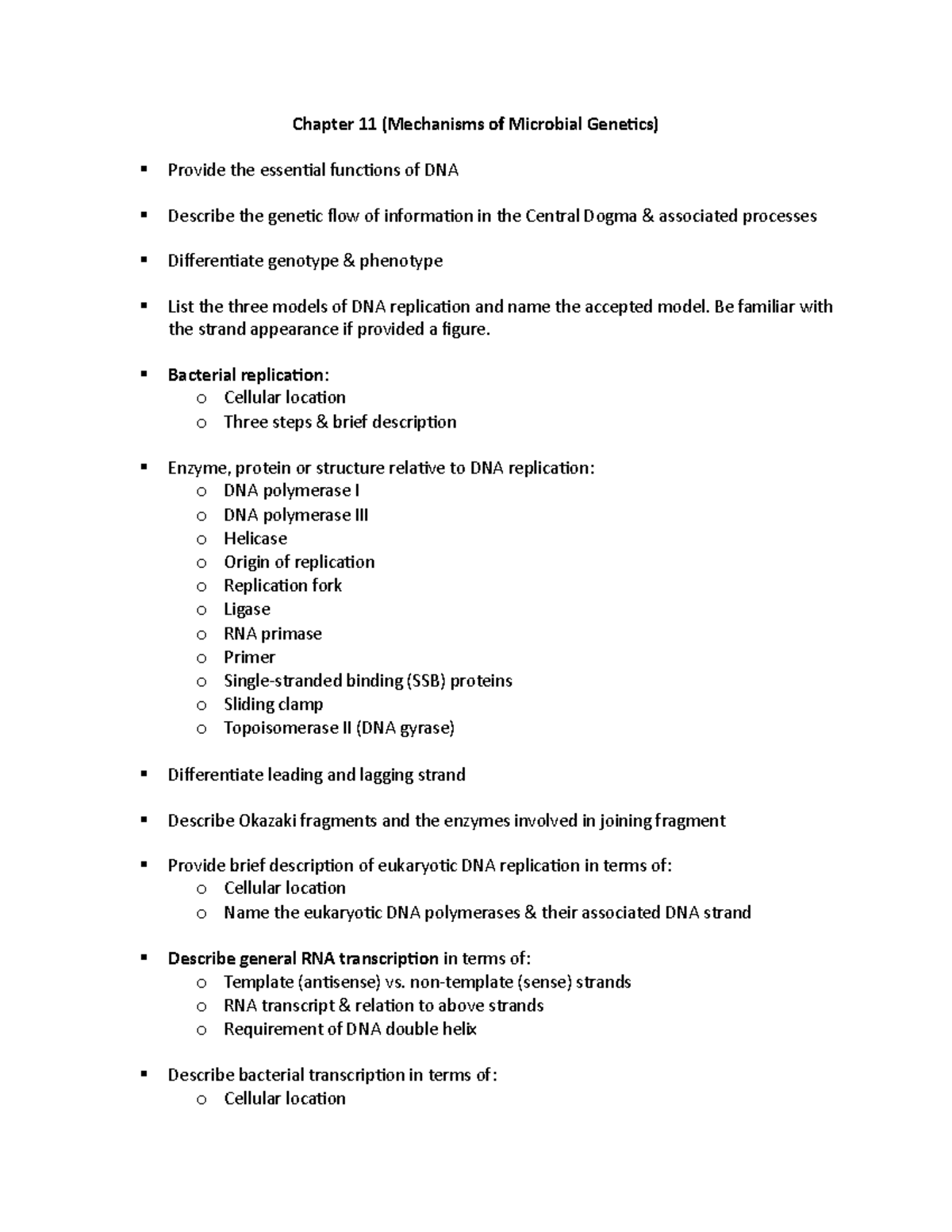 Chapter 11 Study Guide - Chapter 11 (Mechanisms of Microbial Genetics ...