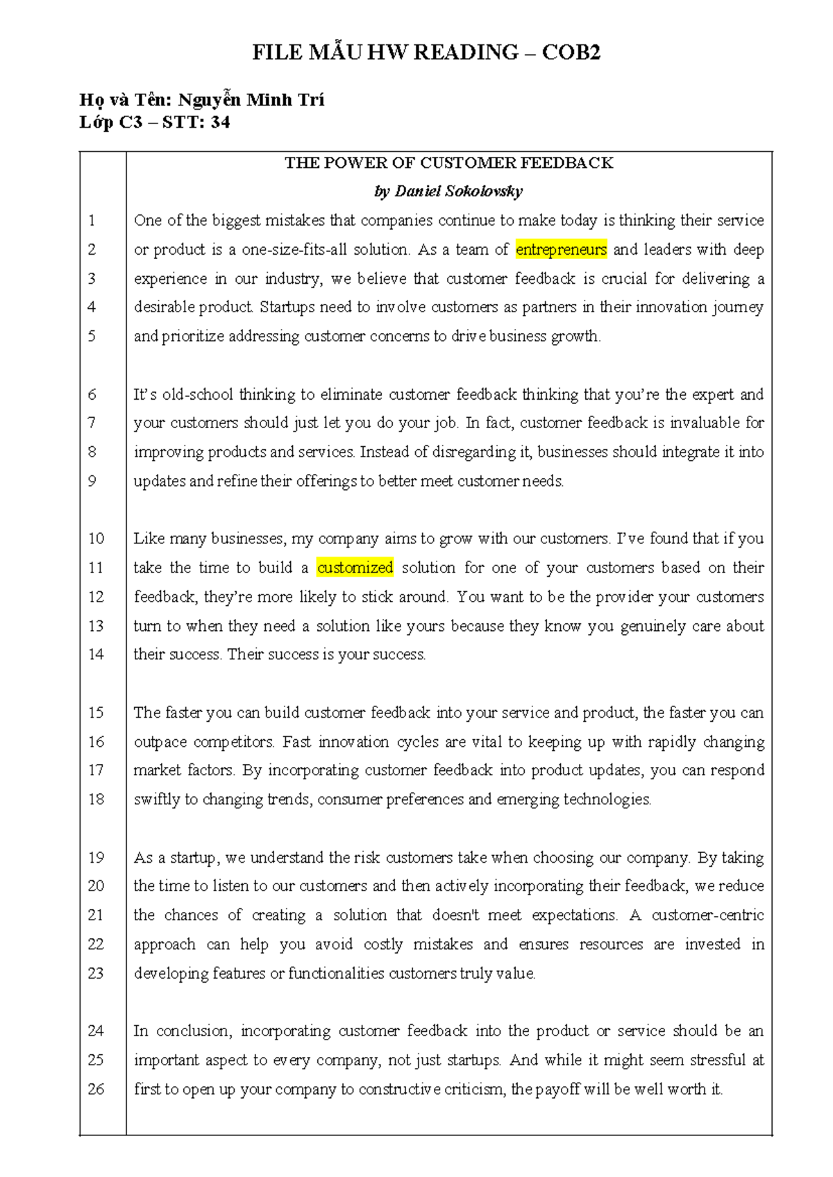 MAU C3 COB2 Reading Minh Tri 34 - FILE MẪU HW READING – COB Họ và Tên ...