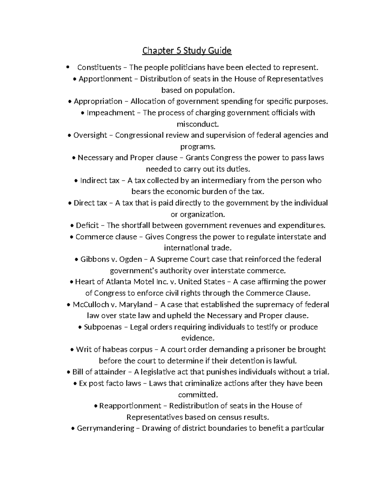 Chapter 5 Study Guide - Chapter 5 Study Guide Constituents – The people ...