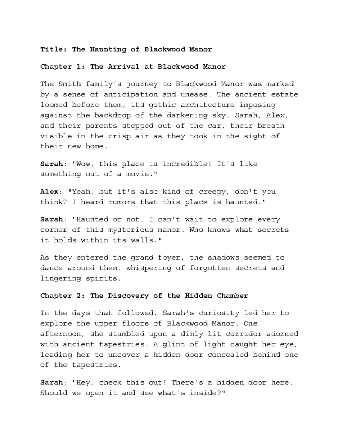 Untitled document - awesome - Title: The Haunting of Blackwood Manor ...