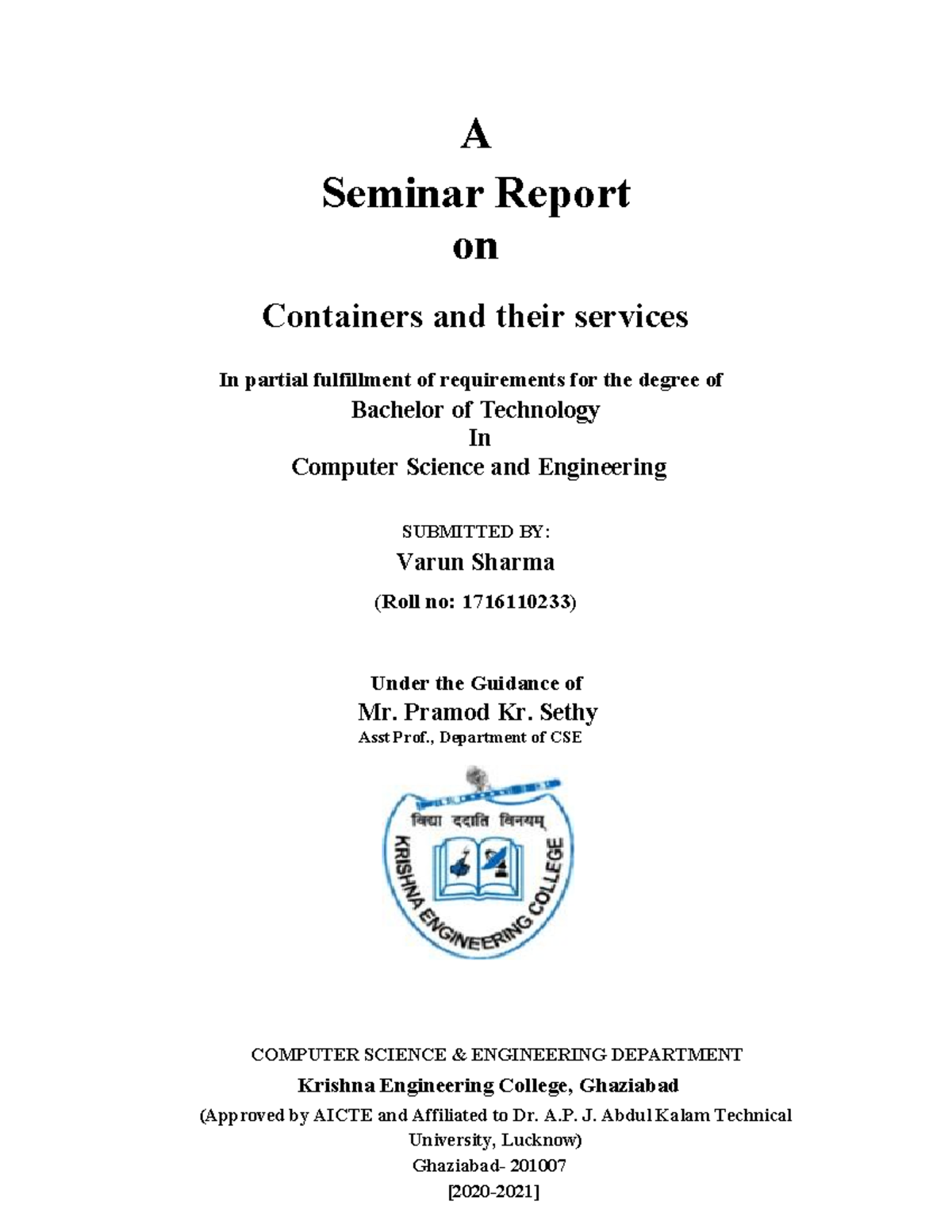 Seminar Report format - A Seminar Report on Containers and their ...