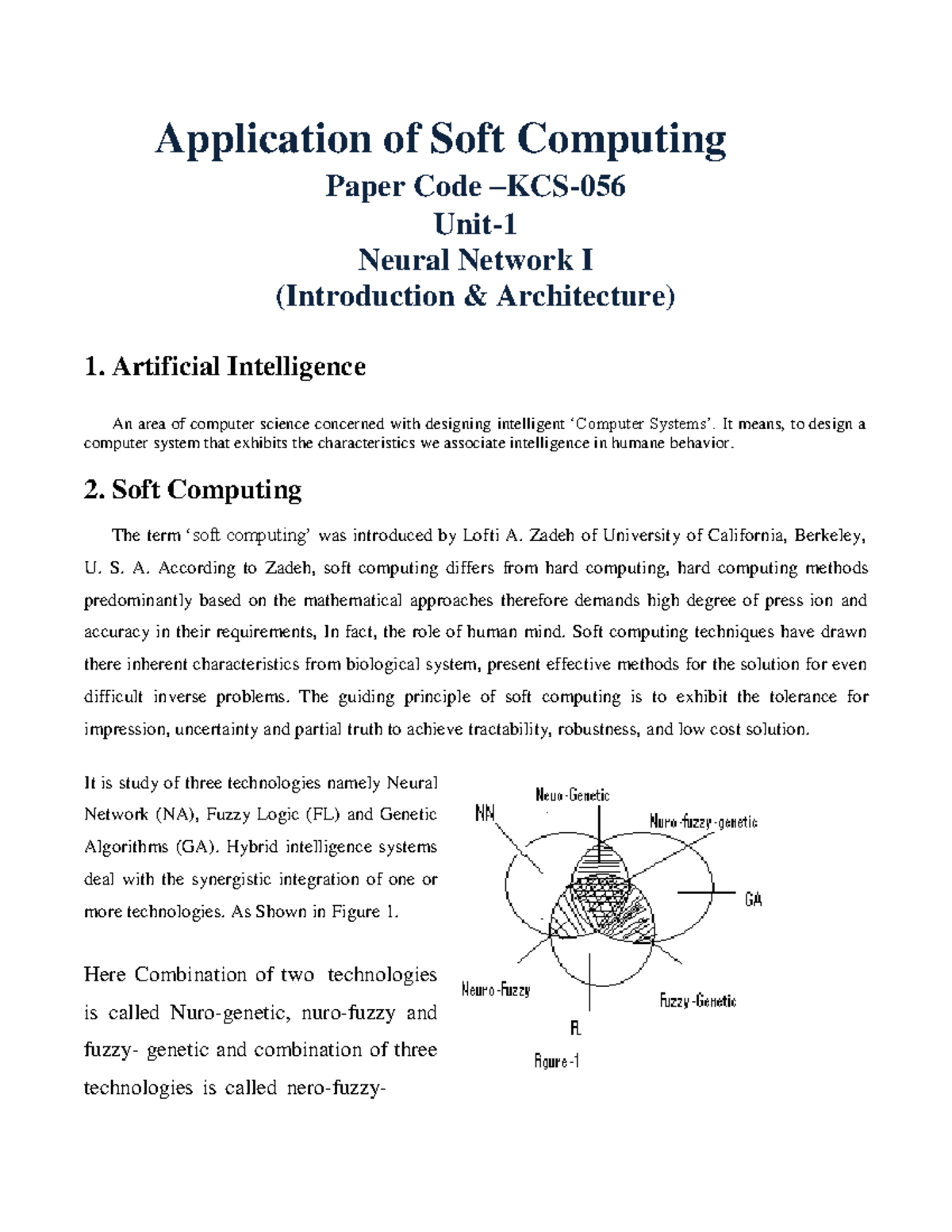 Soft Computing New Unit 1 Application Of Soft Computing Paper Code Kcs 056 Unit 1 Neural