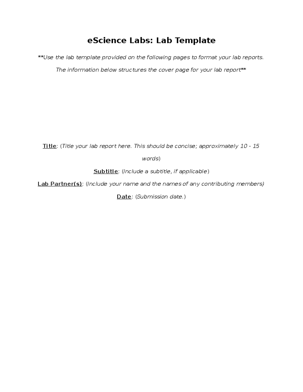 Lab template - Lecture notes 1 - eScience Labs: Lab Template Use the ...