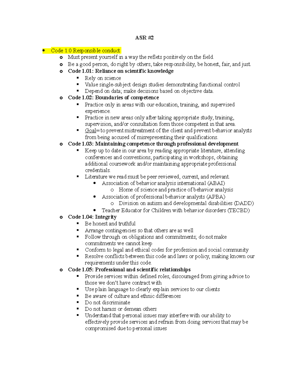 ASR 2 - First lecture - ASR Code 1 Responsible conduct o Must present ...