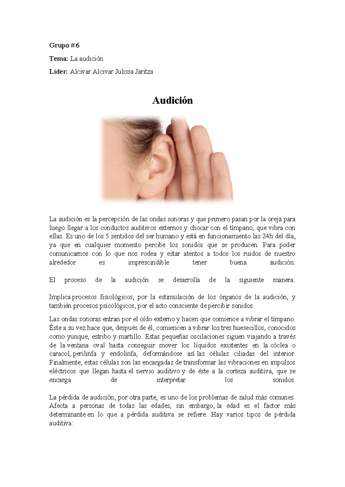 La audición, ¿cómo funciona la audición? - Grupo # 6 Tema: La audición ...