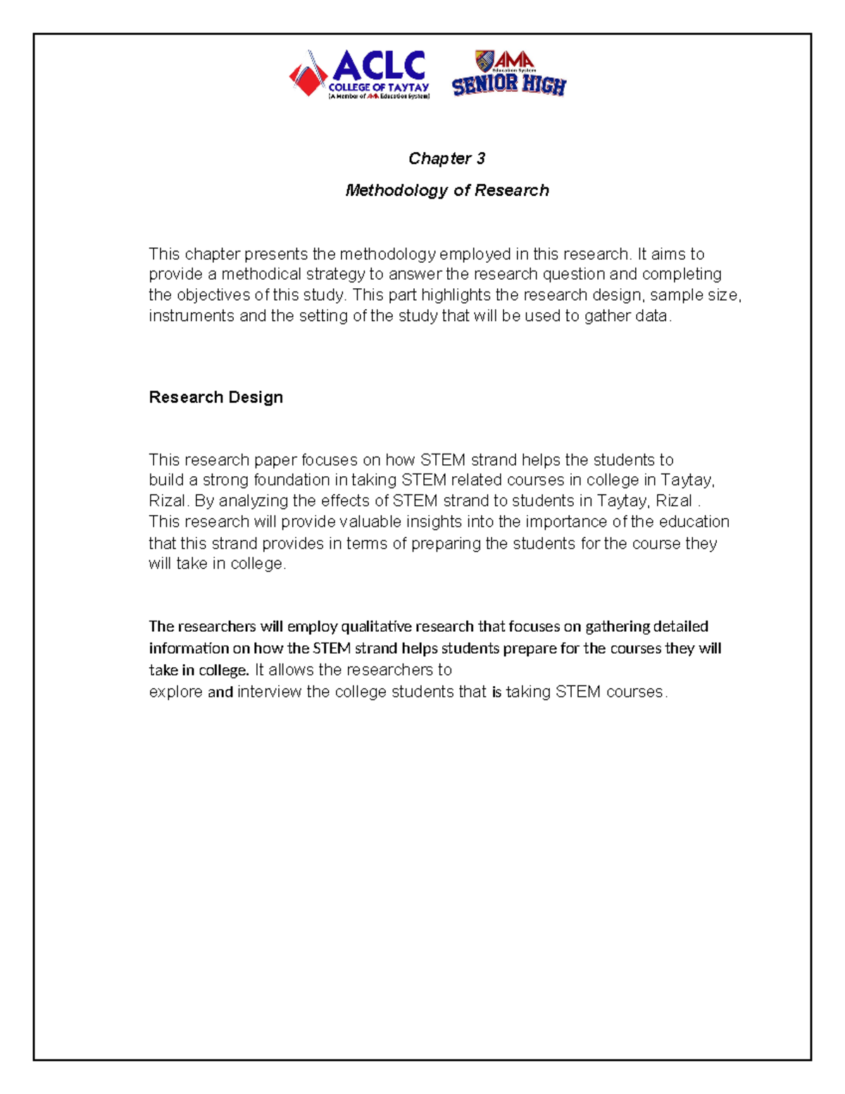 CHAP-3 - Sjjsjsjsjs - Chapter 3 Methodology of Research This chapter ...