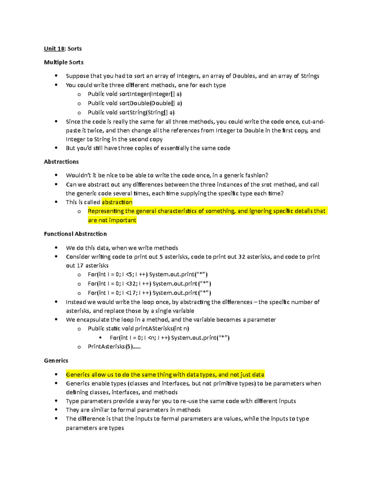 Unit 10 Sorts Lecture Notes 10 Unit 10 Sorts Multiple Sorts Suppose That You Had To Sort An 