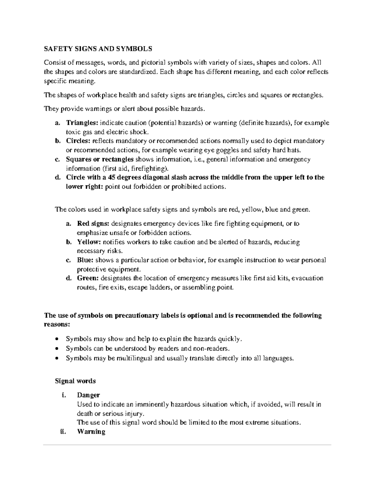 Group 2 Safety Signs & Symbols - SAFETY SIGNS AND SYMBOLS Consist of ...