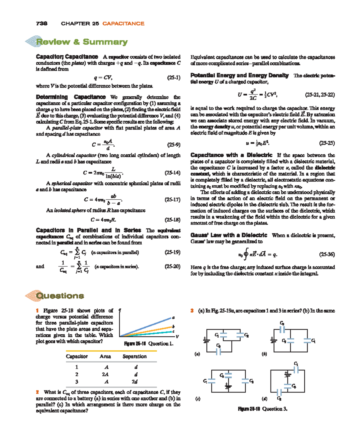 1. Capacitors and dielectrics - 738 CHAPTER 25 CAPACITANCE Review ...