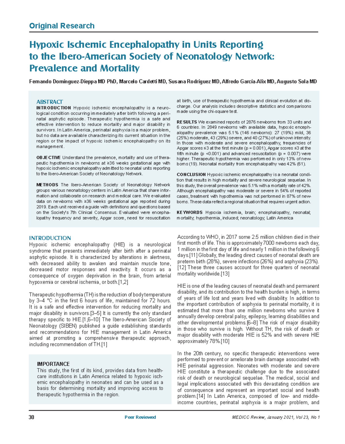Asfixia - 30 MEDICC Review, January 2021, Vol 23, No 1 Hypoxic Ischemic ...