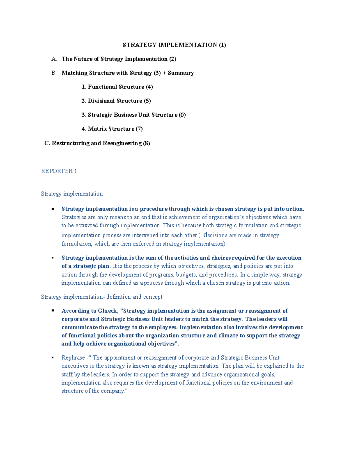 Reporting BME GR2 - STRATEGY IMPLEMENTATION (1) A. The Nature of ...