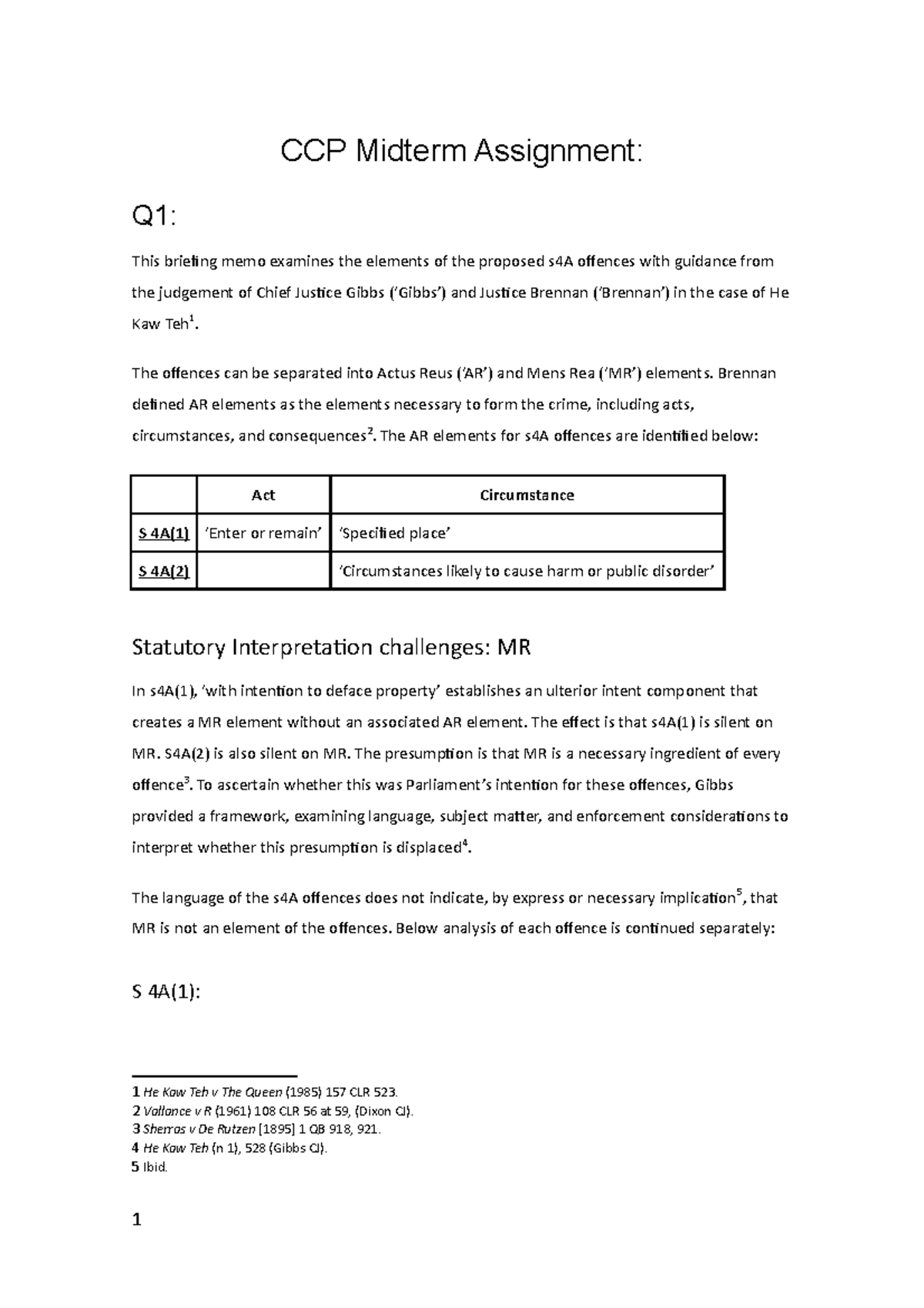 CCP Midterm Assignment - CCP Midterm Assignment: Q1: This briefing memo ...