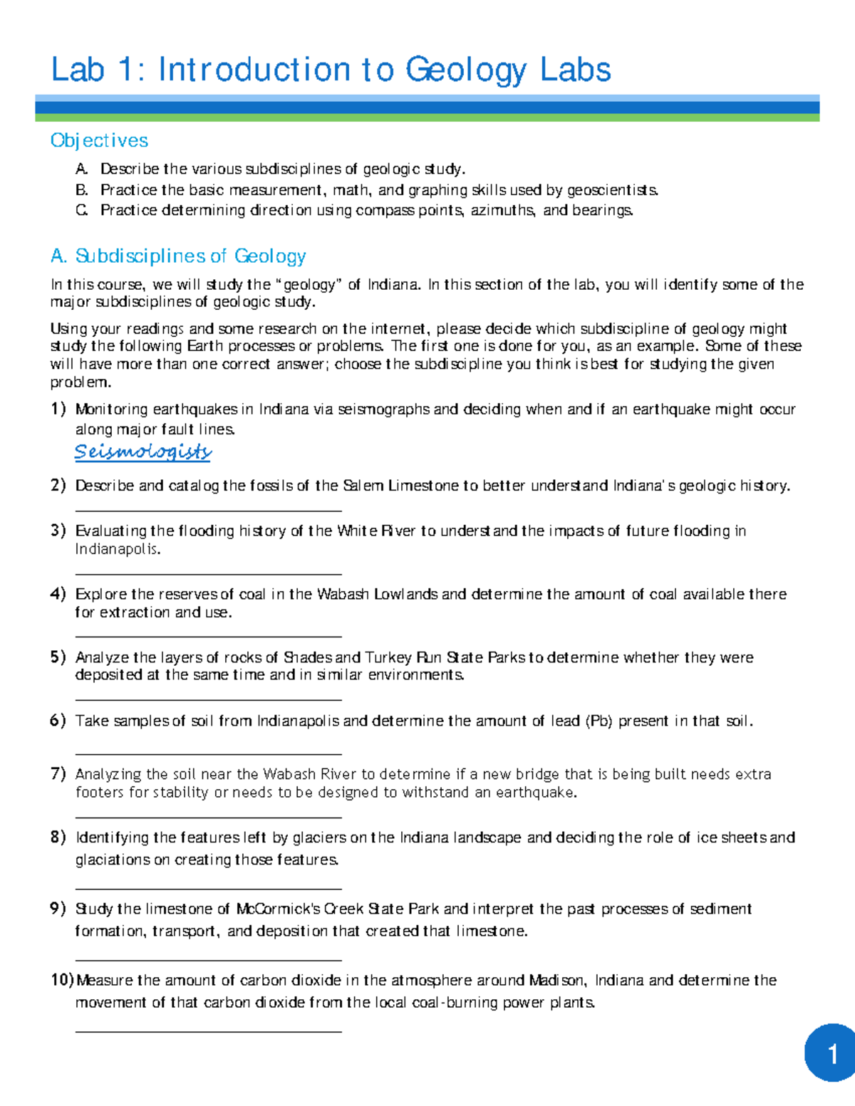 G136 SP18 Lab1 - G136 SP18 Lab1 - Lab 1: Introduction to Geology Labs Objectives A. Describe the ...