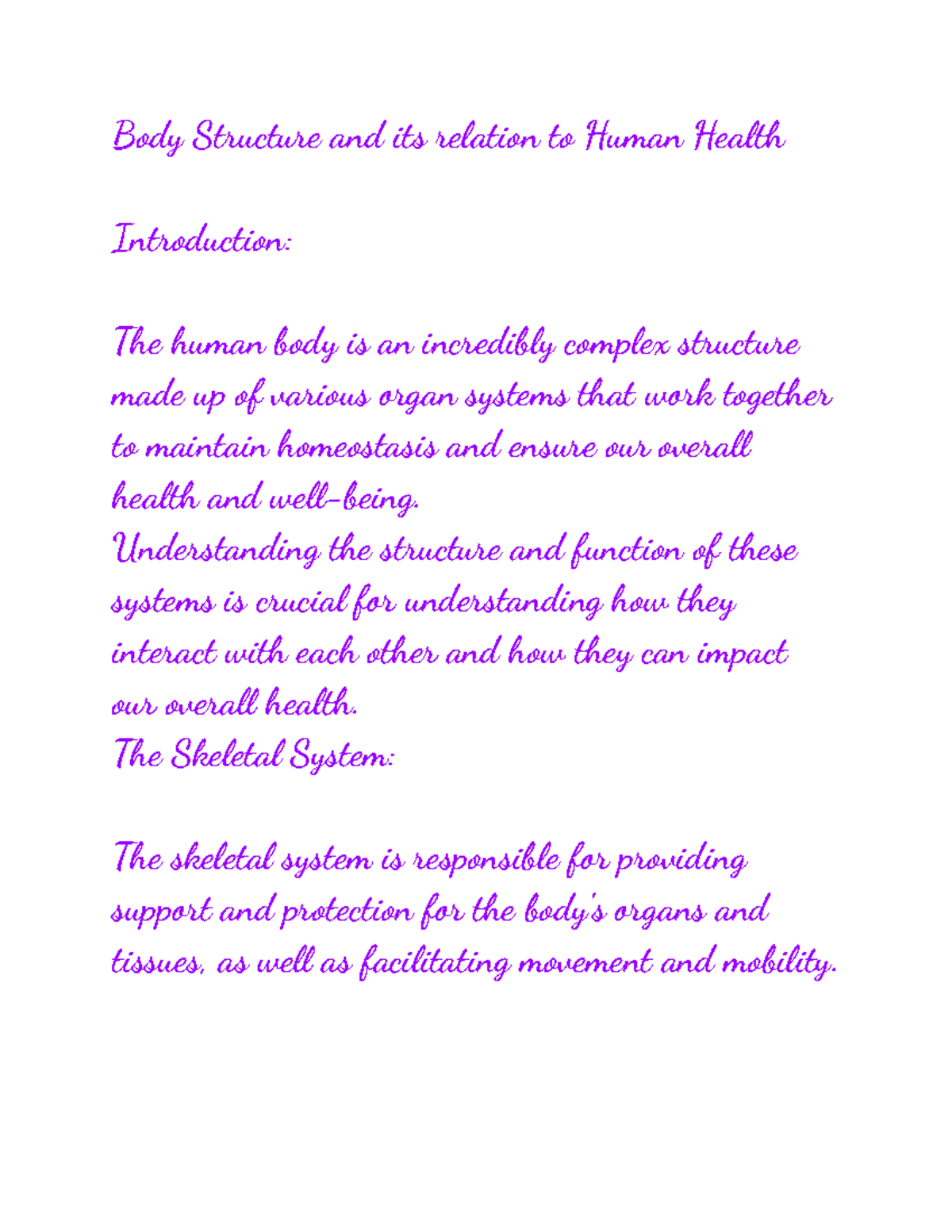 Lecture notes on human health - Body Structure and its relation to ...