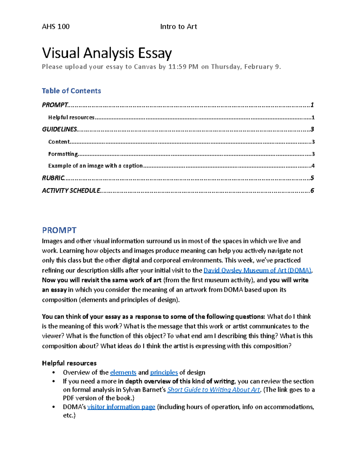 AHS 100 Activity #2 Visual Analysis Essay - Visual Analysis Essay ...