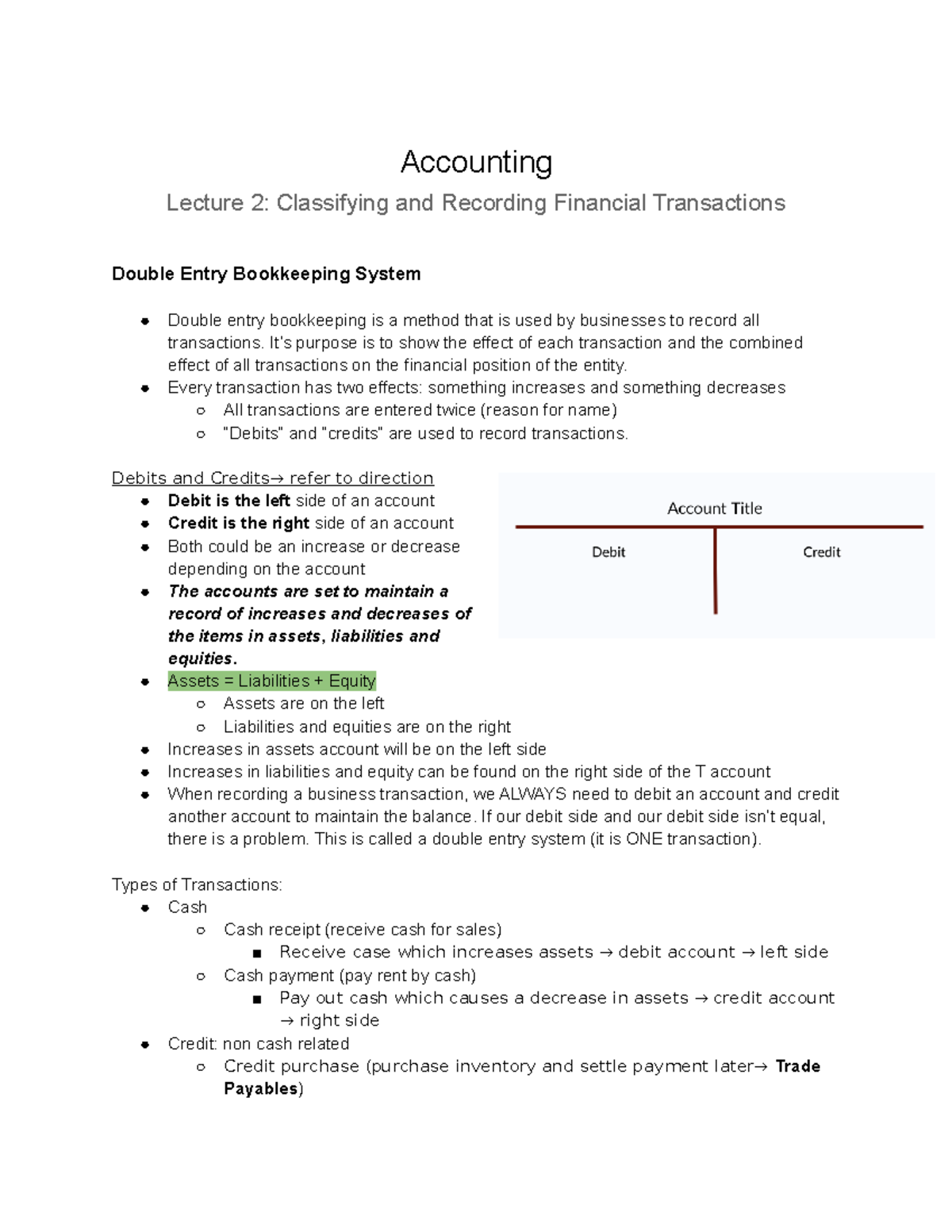 Lecture 2 Classyfing and Recording Financial Transaction - Accounting ...