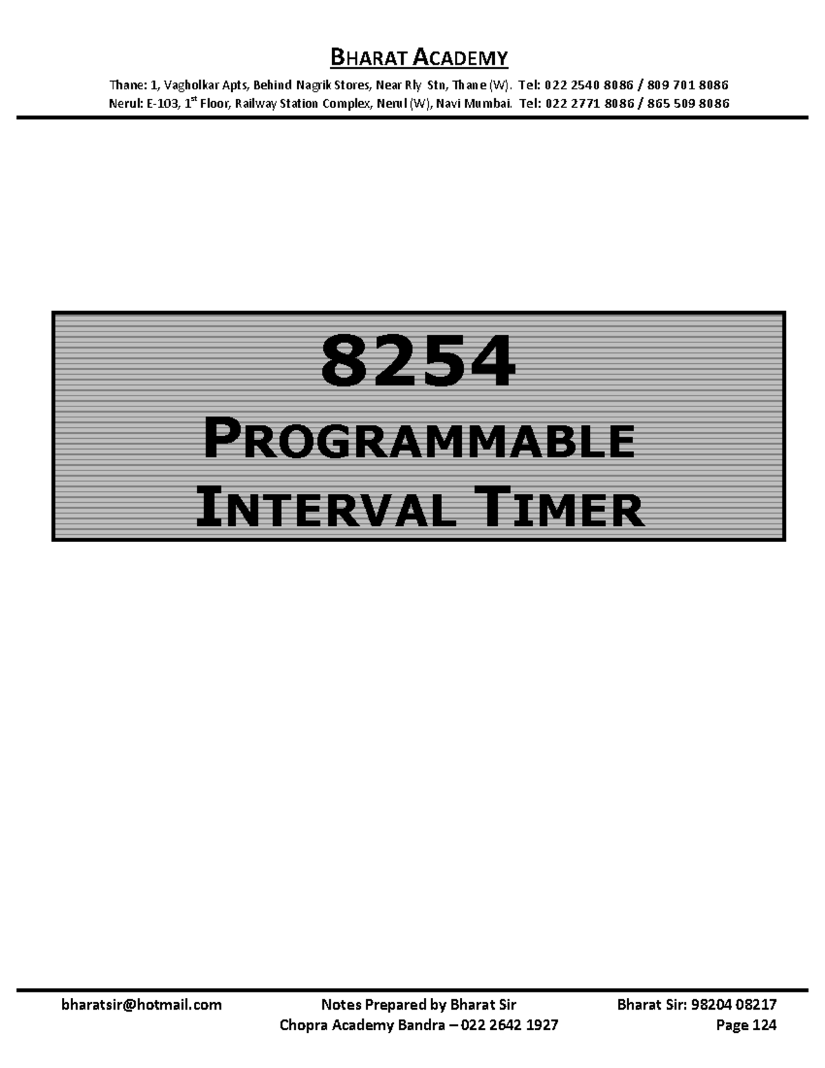 41. 8253 8254 PIT Architecture and Control Word - B HARAT A CADEMY ####### Thane: 1, Vagholkar ...
