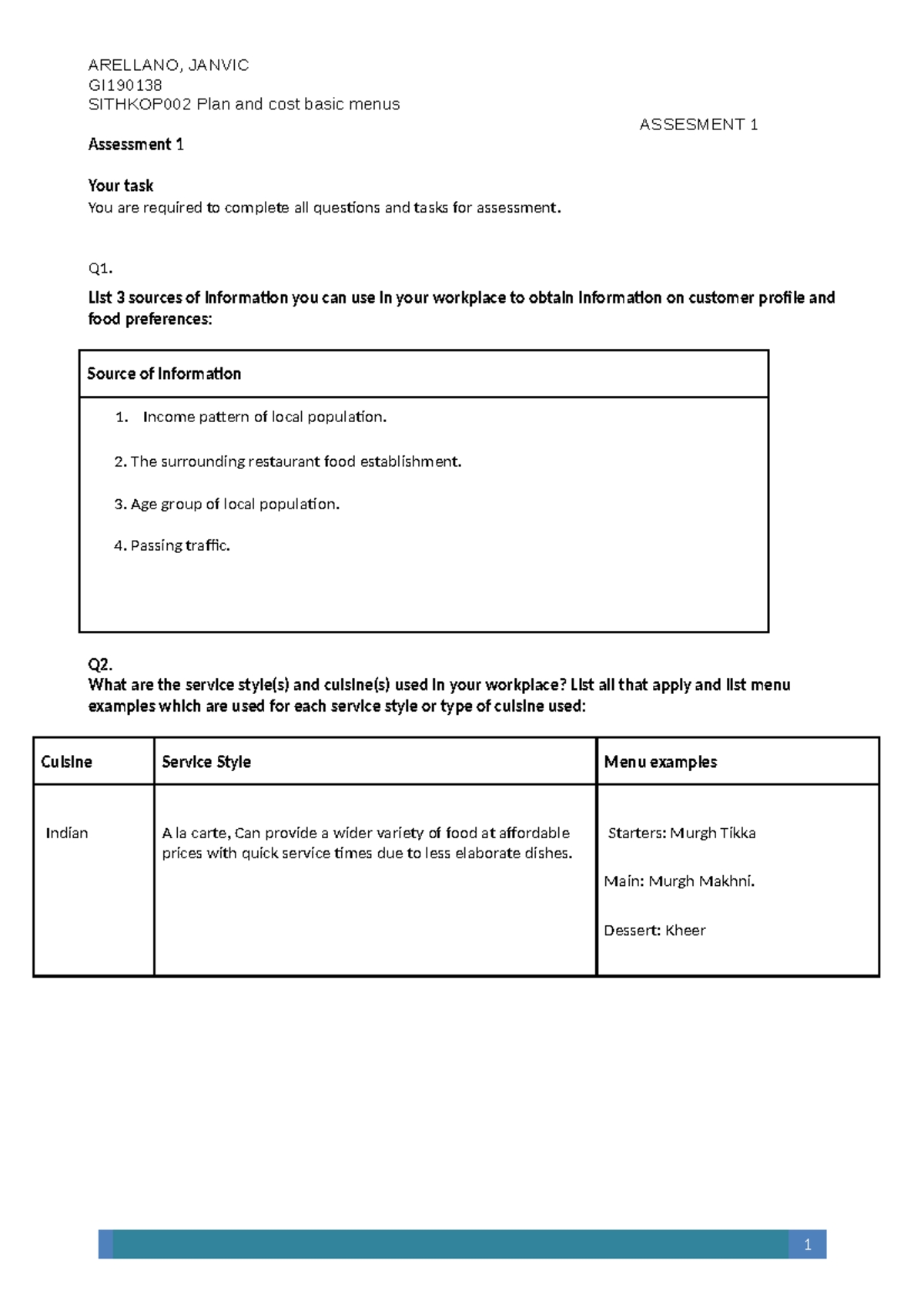 Sithkop 002 Plan and cost basic menus ASS.1.docx - GI SITHKOP002 Plan ...