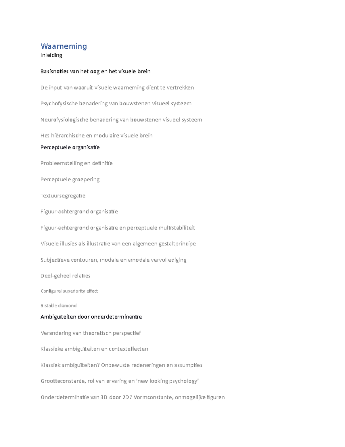 Structuurschema functieleer - Waarneming Inleiding Basisnoties van het ...