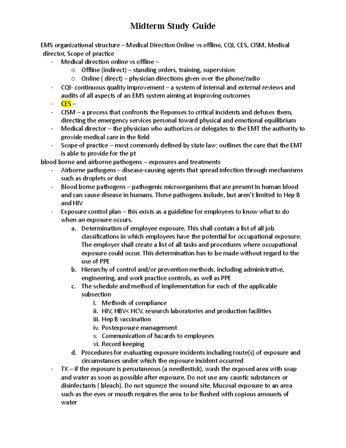 Midterm study guide 2022 - EMS organizational structure – Medical ...