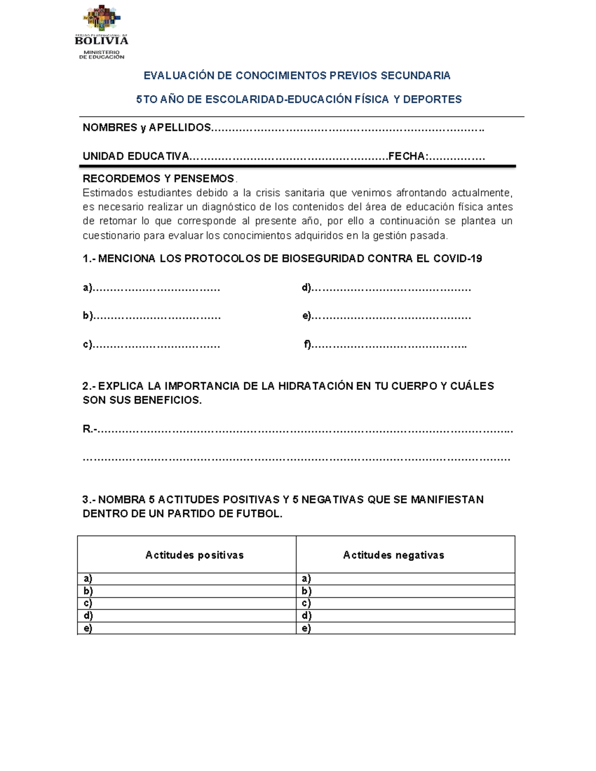5TO Educación Física - LLLLLLL - EVALUACIÓN DE CONOCIMIENTOS PREVIOS ...